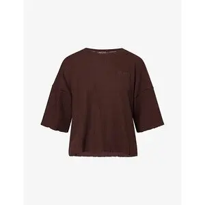 Lounge Soft Waffle Relaxed-fit Woven Pyjama Top - Chocolate