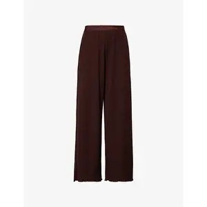 Lounge Soft Waffle Wide-leg High-rise Woven Pyjama Bottoms - Chocolate