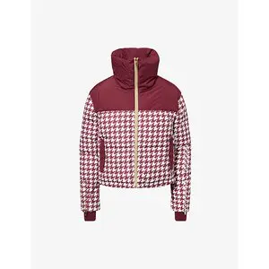 MY SUNDAY SKI Cropped Bomber Ski Jacket - Burgundy Houndstooth