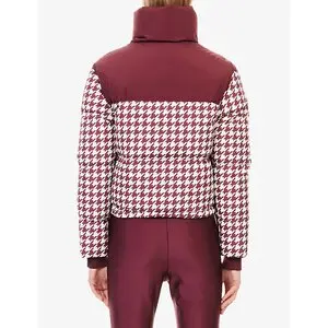 MY SUNDAY SKI Cropped Bomber Ski Jacket - Burgundy Houndstooth