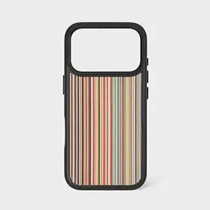 Paul Smith Leather 'signature Stripe' Iphone 17 Pro Case - Multicolour