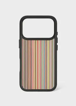 Paul Smith Leather 'signature Stripe' Iphone 17 Pro Case