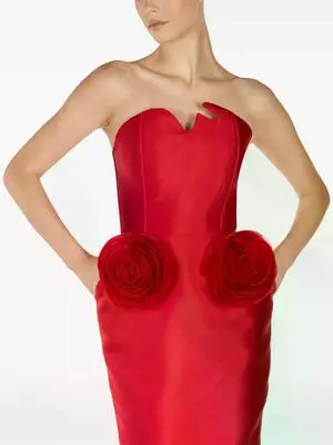 ARAFTU Rose-detail Strapless Midi Dress