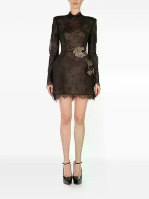 ARAFTU Floral-appliqué Mini Dress - Black