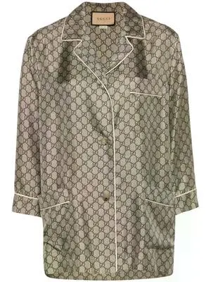 Gucci Gg Supreme Print Silk Shirt - Neutrals