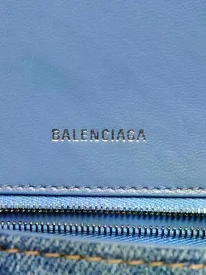 Balenciaga Monogram Pattern Denim Shoulder Bag - Blue