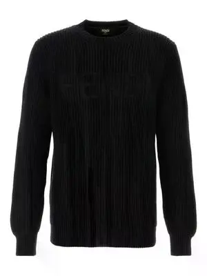 Fendi Logo-embellished Ribbed-knit Sweater - Black