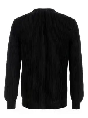 Fendi Logo-embellished Ribbed-knit Sweater - Black