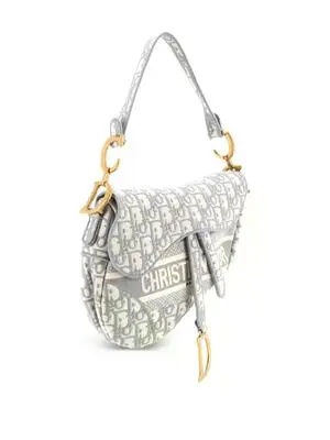 Dior Saddle Handbag Logo Embroidered Oblique Canvas Medium Shoulder Bag - Grey