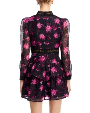 Aqua Mock Neck Long Sleeve Ruffle Mini Dress