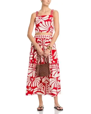 Aqua Floral Border Midi Skirt