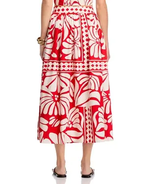 Aqua Floral Border Midi Skirt