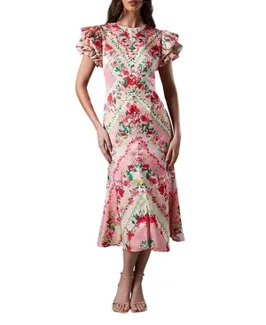Coast Lisa Printed Ruffle Hem Midi Dress