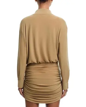 Norma Kamali Boyfriend Neck Shirred Skirt Dress