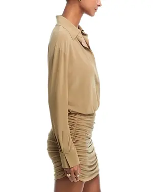 Norma Kamali Boyfriend Neck Shirred Skirt Dress