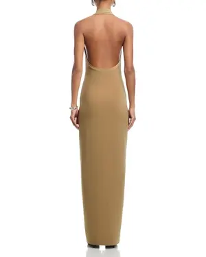 Norma Kamali Tie Front Halter Gown - Camel