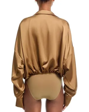 Norma Kamali Oversized Shirt Bodysuit - Camel