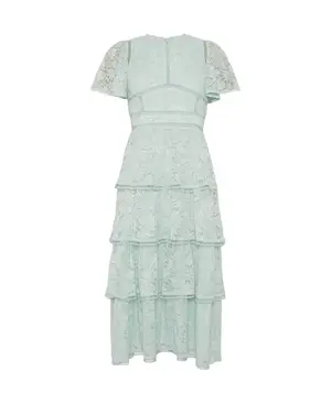 Coast Tiered Lace Flutter Sleeve Dress - Sage