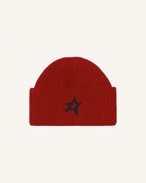 Perfect Moment Knitted Ribbed Star Beanie - Red