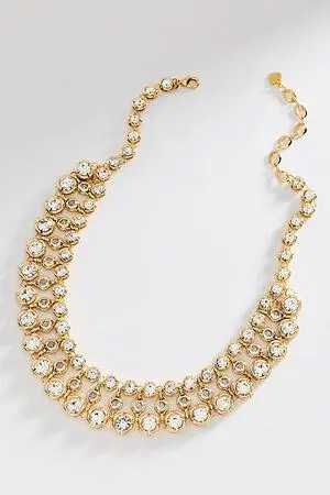 Anthropologie Chunky Layered Crystal Necklace - Clear & Gold