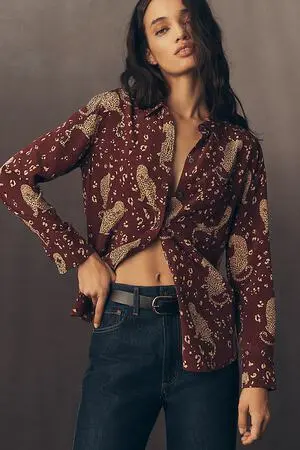 Rails Kate Silk Long-sleeve Buttondown Top - Red Pattern