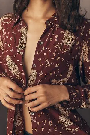 Rails Kate Silk Long-sleeve Buttondown Top - Red Pattern