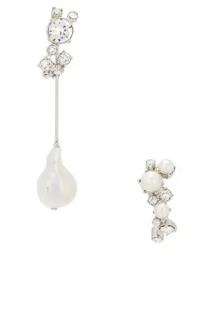 Givenchy Crystal Pearl Silvery Hoops Earrings - White & Silvery