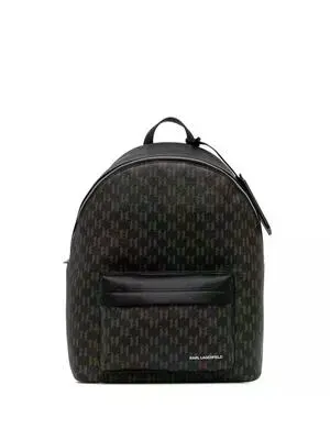 Karl Lagerfeld Monogram-pattern Zip Backpack - Black