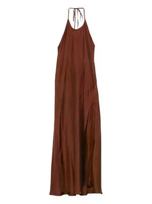 ST. AGNI Halterneck Twill Maxi Dress - Brown
