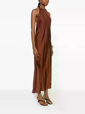 ST. AGNI Halterneck Twill Maxi Dress - Brown
