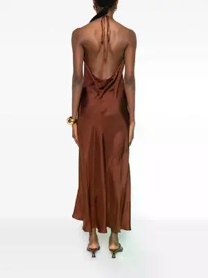 ST. AGNI Halterneck Twill Maxi Dress - Brown