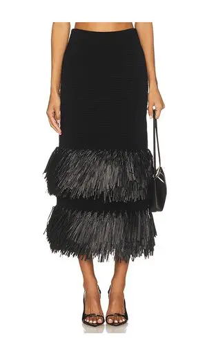 Aje Knit Raffia Tiered Midi Skirt