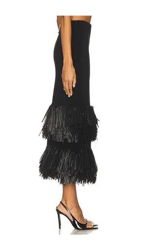 Aje Knit Raffia Tiered Midi Skirt