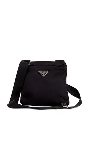 FWRD RENEW Prada Tessuto Flat Messenger Bag - Black