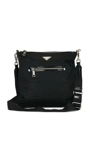 FWRD RENEW Prada Tessuto Flat Messenger Bag - Black