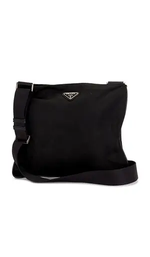 FWRD RENEW Prada Tessuto Flat Messenger Bag - Black