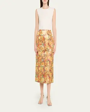 MARKARIAN Tammy Metallic Floral Jacquard Midi Skirt