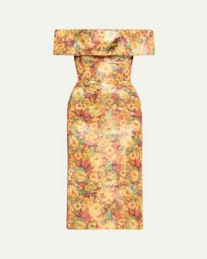 MARKARIAN Gloria Metallic Floral Jacquard Off-the-shoulder Dress