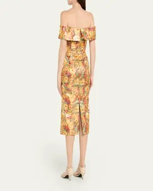 MARKARIAN Gloria Metallic Floral Jacquard Off-the-shoulder Dress