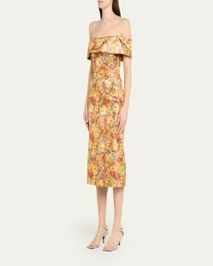 MARKARIAN Gloria Metallic Floral Jacquard Off-the-shoulder Dress