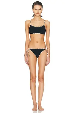 Burberry Starla Bikini Bottom With Signature Pattern Trim - Black