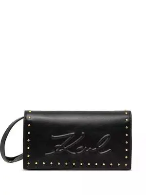 Karl Lagerfeld Embossed Studded Wallet On Strap - Black