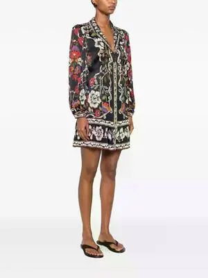 Farm Rio Floral Print V-neck Mini Dress