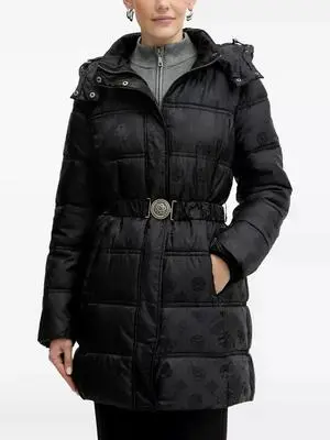 Guess Quilted Hooded Puffer Coat With Buckle