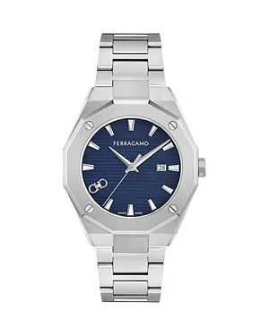 FERRAGAMO Edge Bracelet Watch, 40mm - Navy/silver