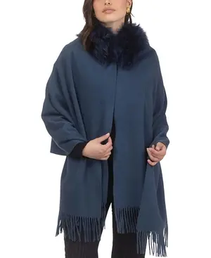 Gorski Cashmere Stole With Lamb Collar - Dark Blue