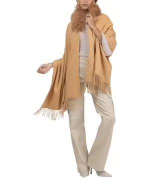 Gorski Cashmere Stole With Lamb Collar - Light Camel