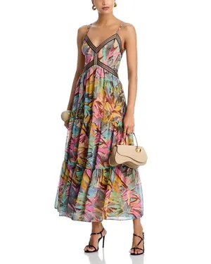 Aqua Sleeveless Abstract V Neck Midi Dress