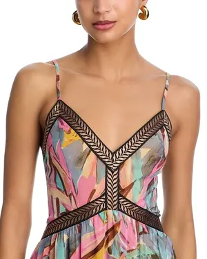 Aqua Sleeveless Abstract V Neck Midi Dress