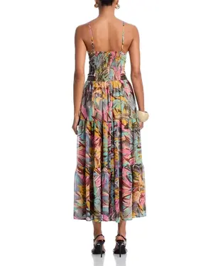Aqua Sleeveless Abstract V Neck Midi Dress